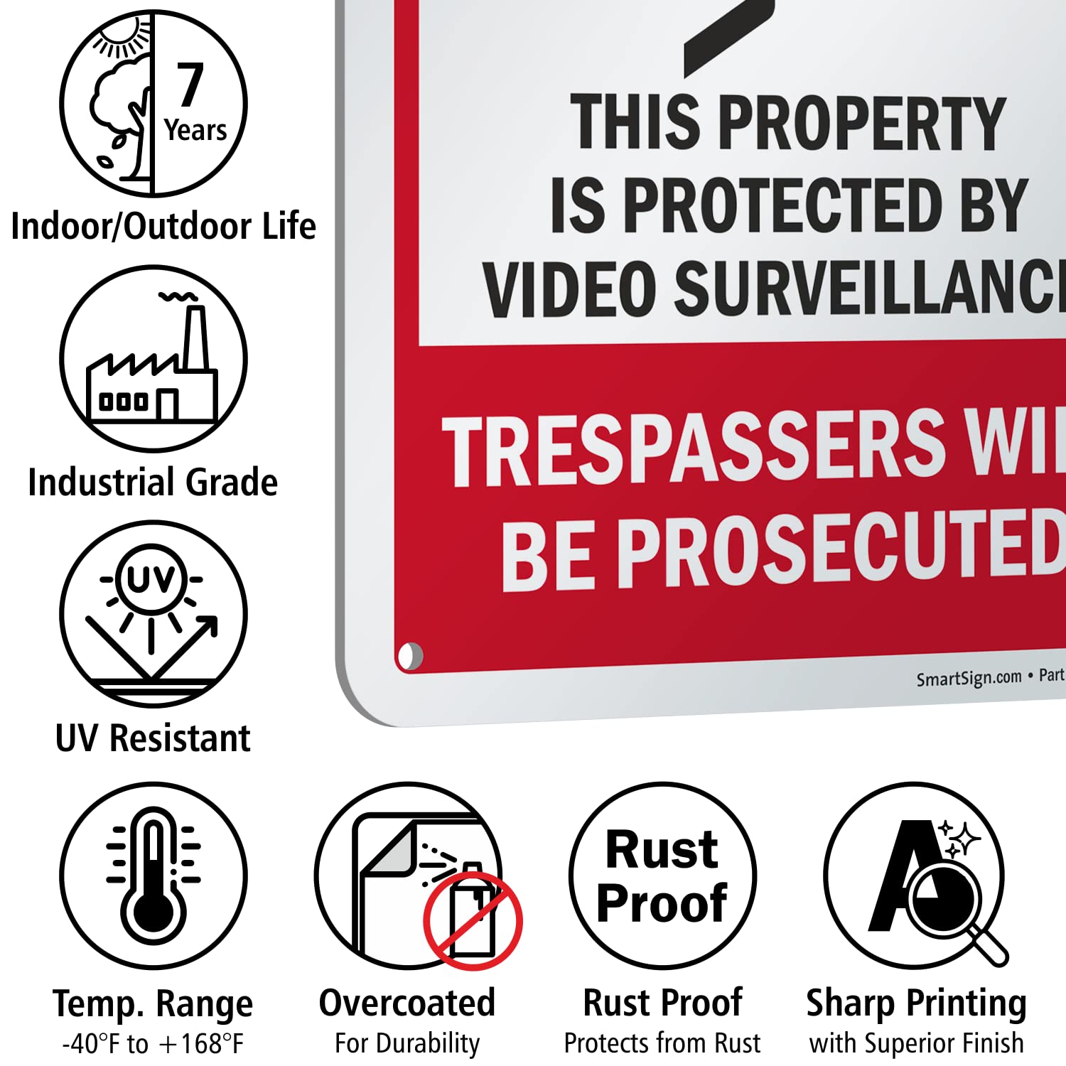 SmartSign "No Trespassing - This Property is Protected by Video Surveillance" Sign | 7" x 10" Aluminum