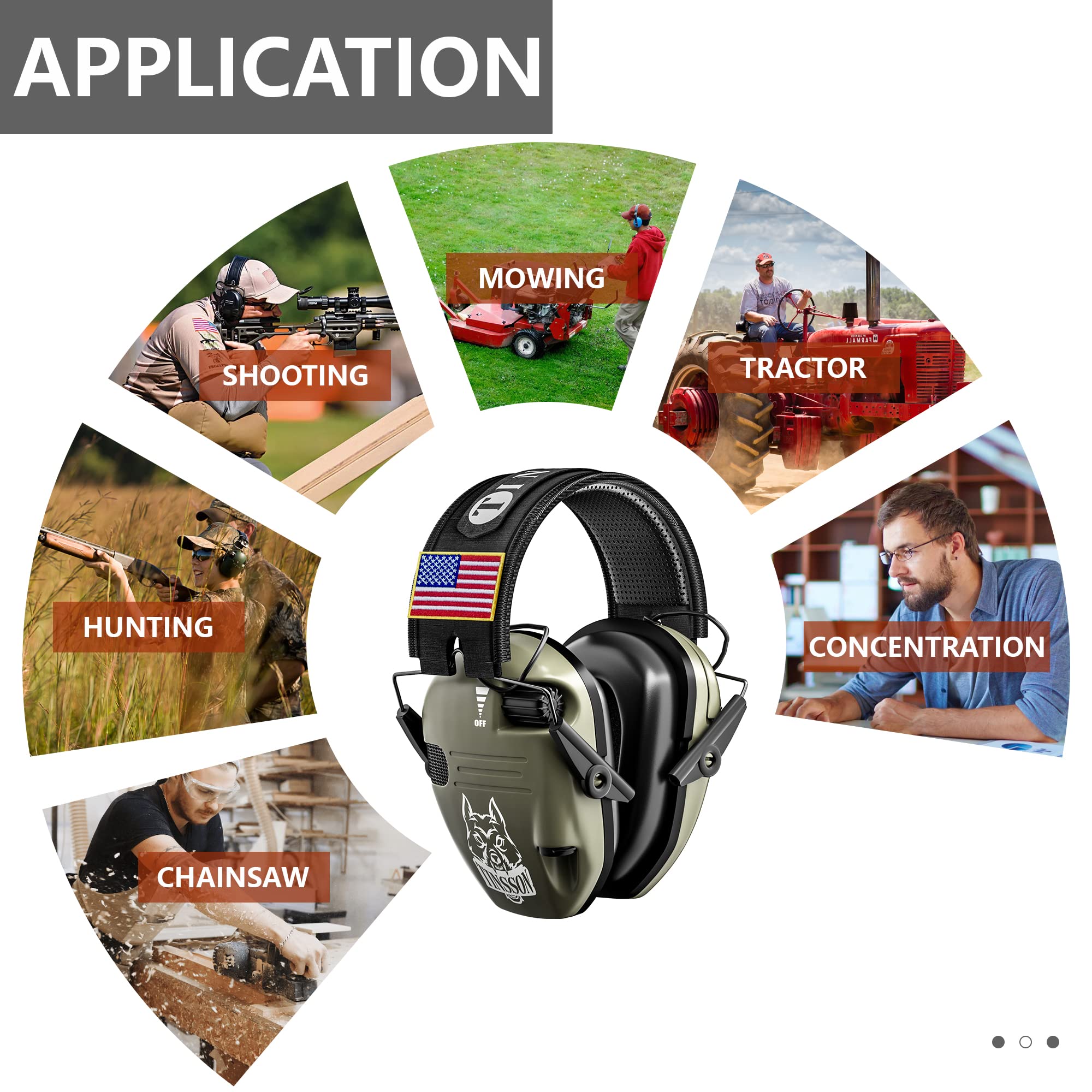 TINSSON NRR 23dB Shooting Ear Protection with US Flag Electronic Earmuffs for Hunting Noise Reduction Headphones Oliver