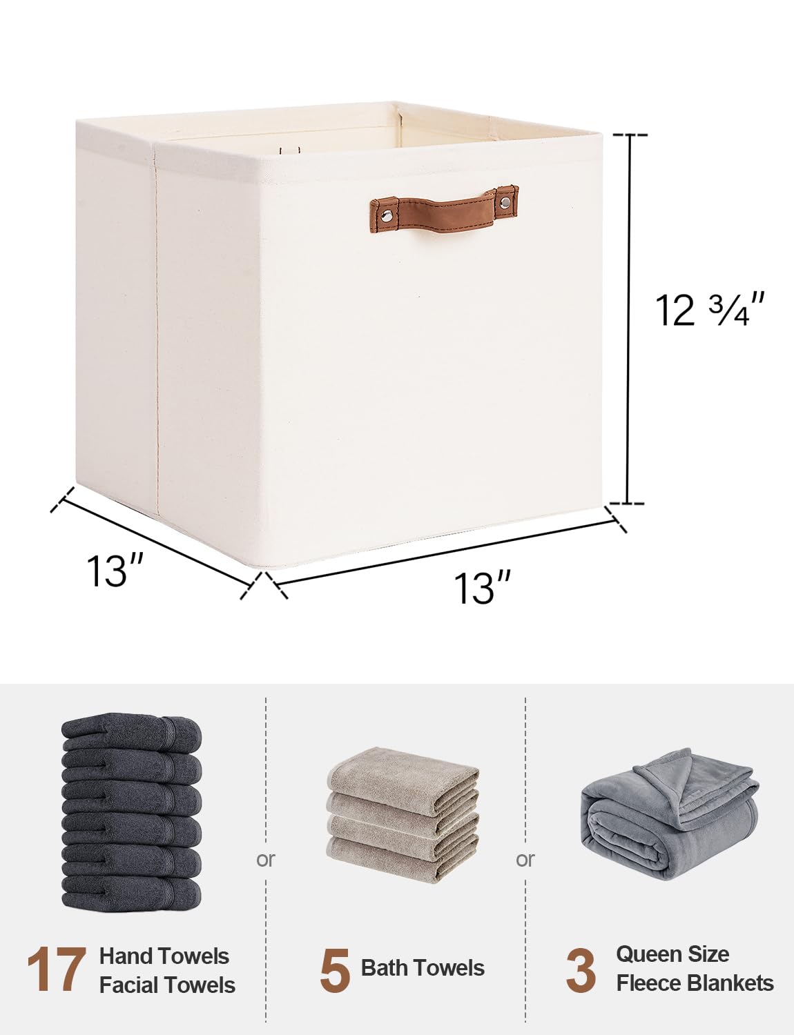 StorageWorks 13x13 Storage Cubes, Collapsible Storage Bins Organizer for Closet, Fabric Storage Box with PU Handles, Beige, 4-Pack