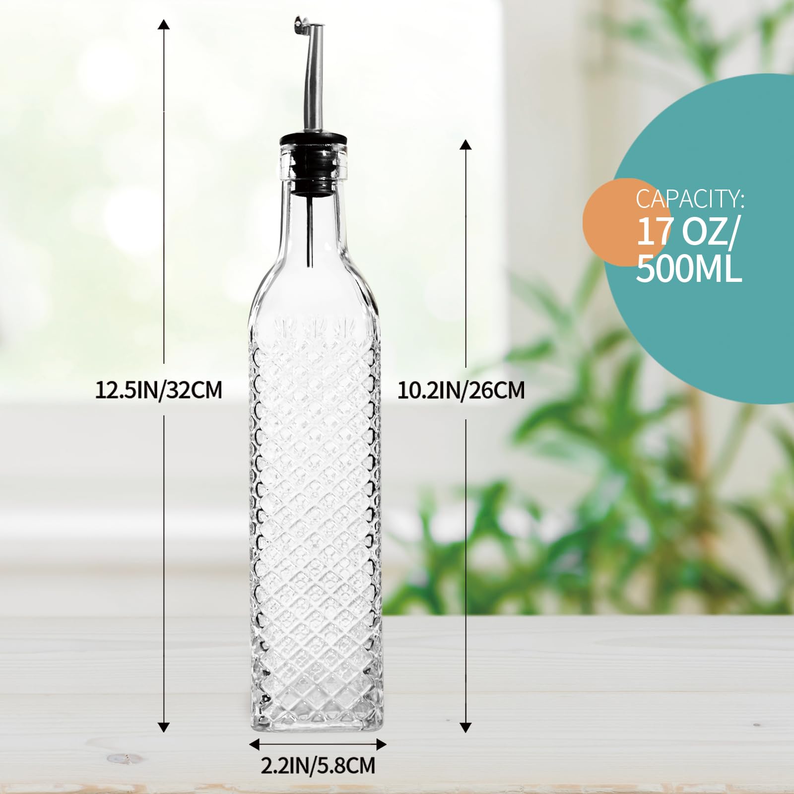 Wongblee 3-Pack Glass Oil Dispenser with Spout, Plug, Funnel, 500ML/17OZ Oil and Vinegar Bottles Set (Square)
