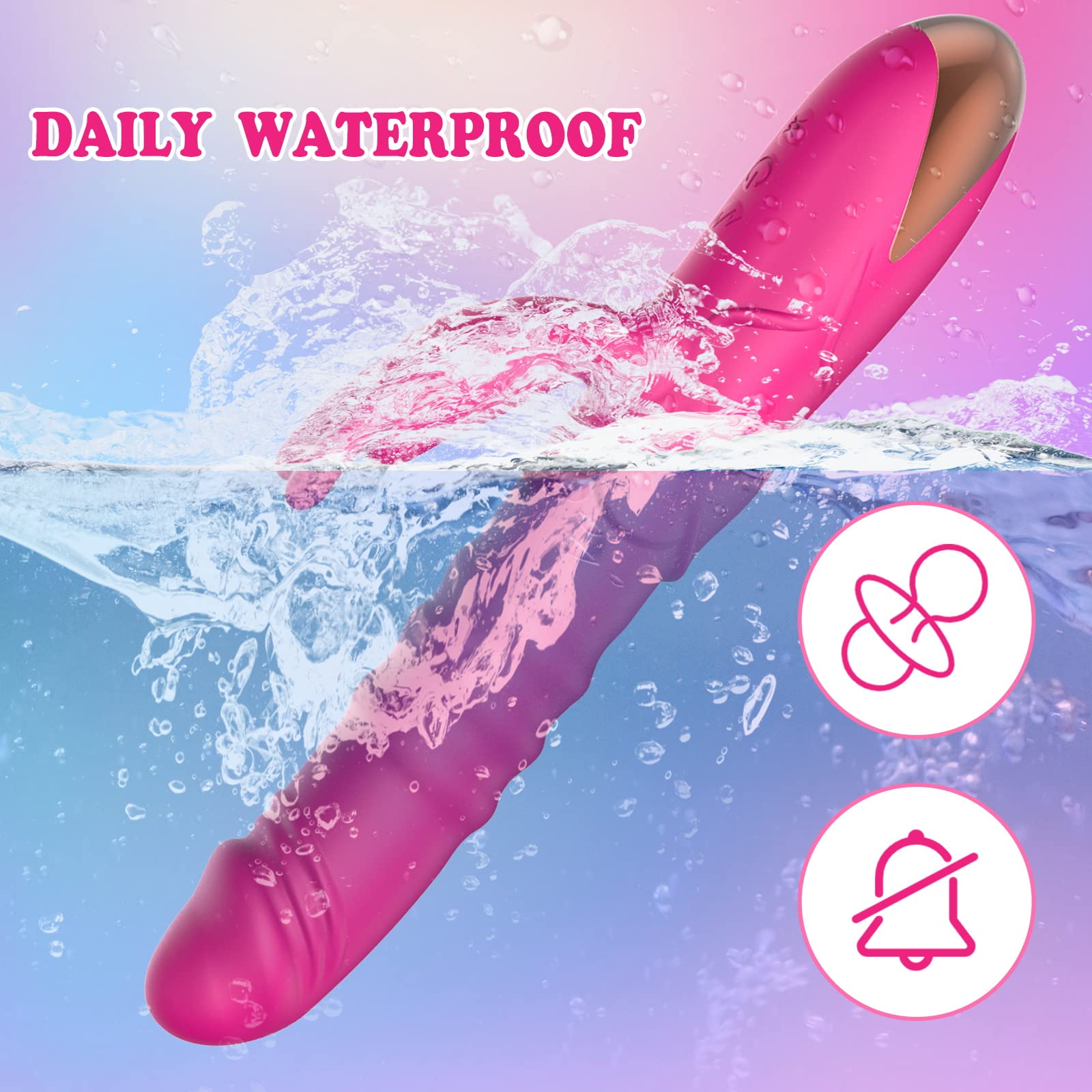 Thrusting Rabbit Vibrator, G Spot Clitoral Vibrator Waterproof & Rechargeable Realistic Silicone Dildo Vibrator with 3 Thrusting & 10 Vibrating Modes, Rose Sex Toys for Women