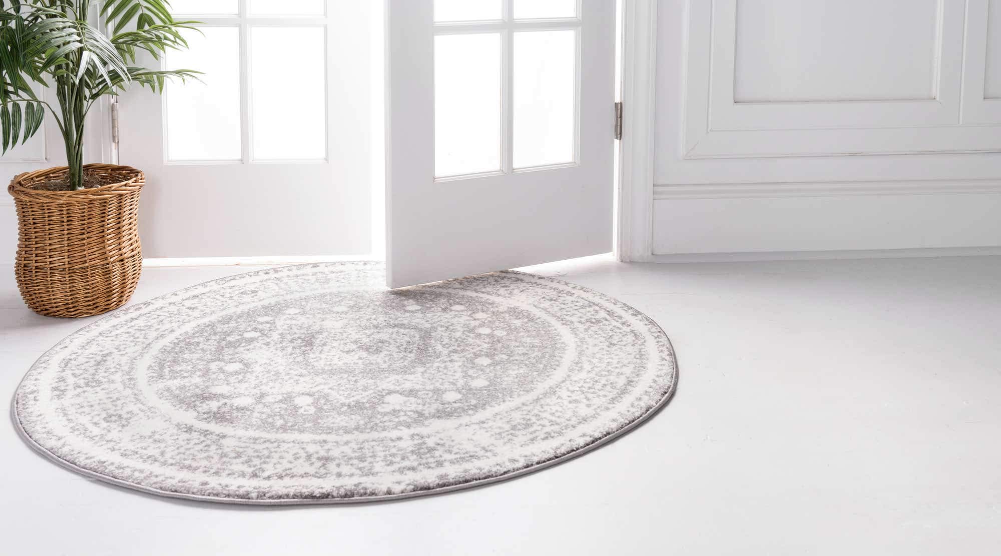 Unique Loom Rosso Collection Traditional, Medallion, Distressed, Bohemian, Vintage, Southwestern Area Rug, 4 ft x 4 ft, Gray/Ivory