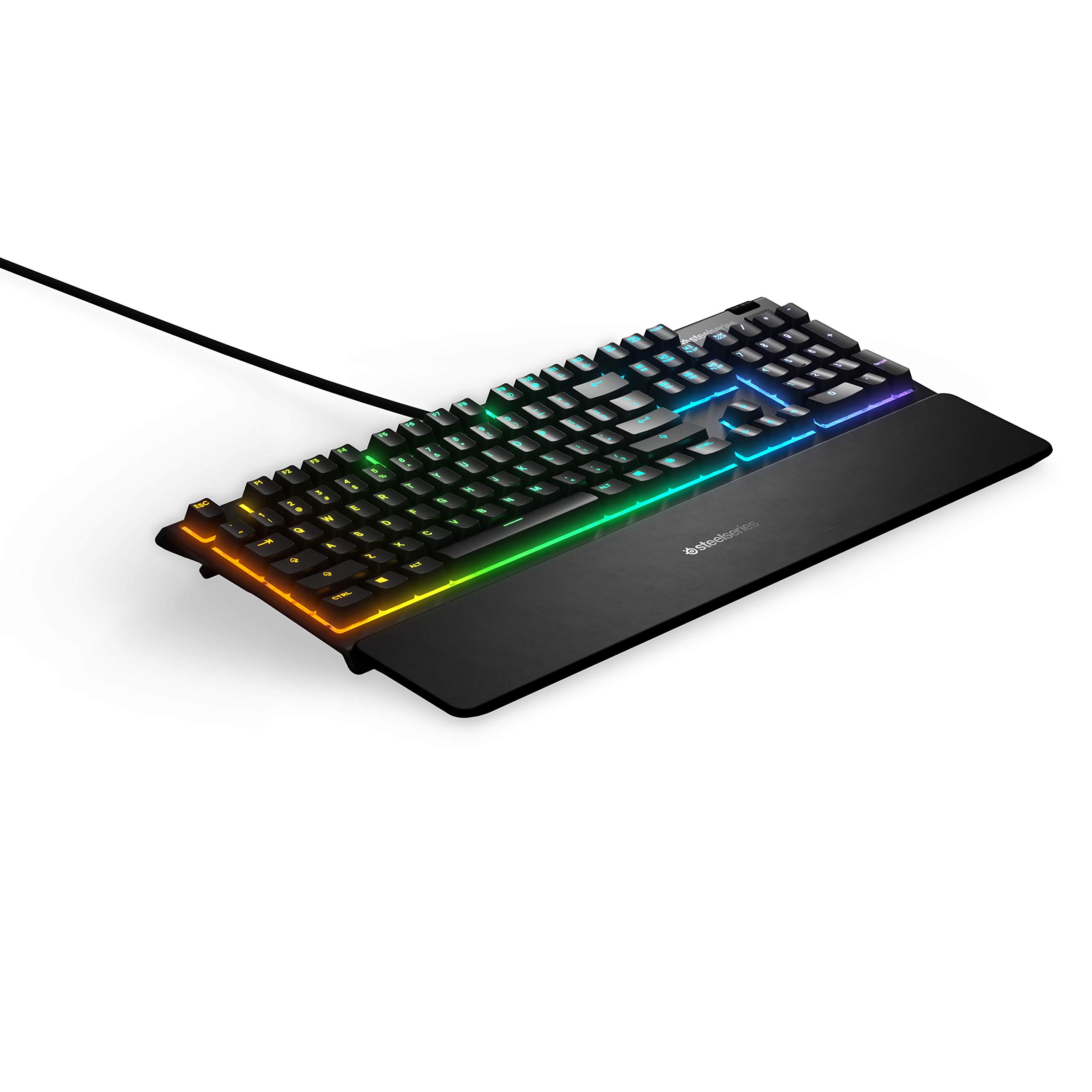 SteelSeries Apex 3 RGB Gaming Keyboard β 10-Zone RGB Illumination β IP32 Water Resistant β Premium Magnetic Wrist Rest (Whisper Quiet Gaming Switch) (Renewed)