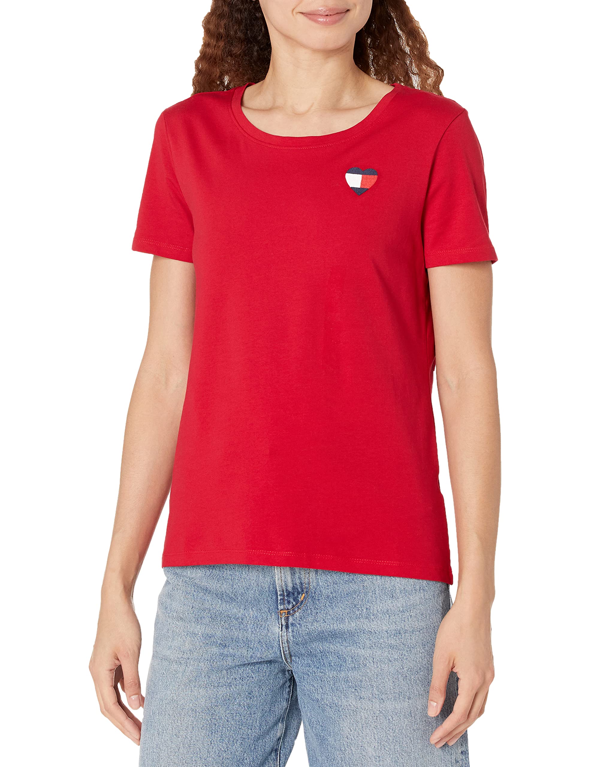 Tommy Hilfiger womens Crew Neck Logo Tee T Shirt, Scarlet Heart, Large US