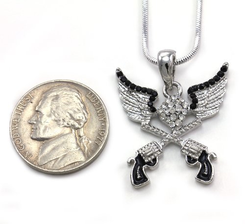 Soulbreezecollection Angel Wings Revolver Pistol Hand Gun Pendant Necklace Charm