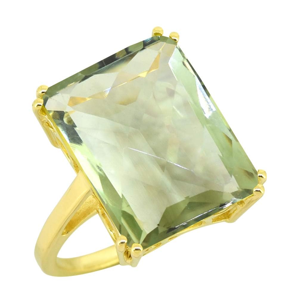 YoTreasure 14x18 MM 18kt Gold over Silver Green Amethyst Solitaire Bold Ring