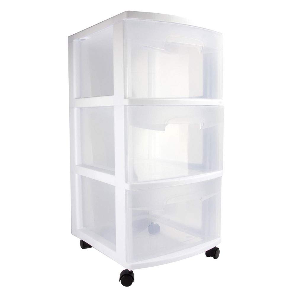 Sterilite 29308002 Home 3 Drawer Wide Wheeled Plastic Storage Container