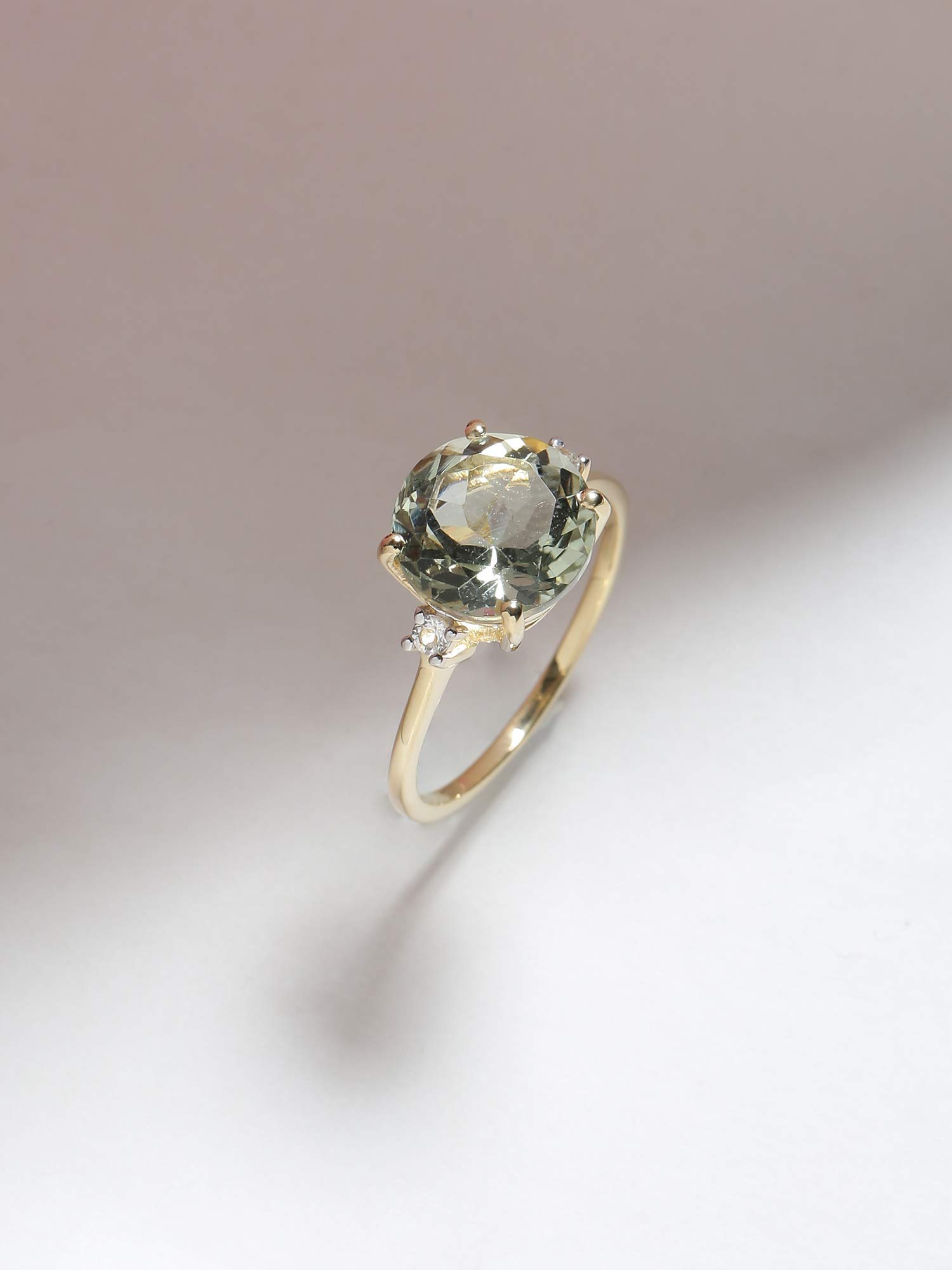 YoTreasure 3.10 Ct Green Amethyst Solid 10k Yellow Gold Ring