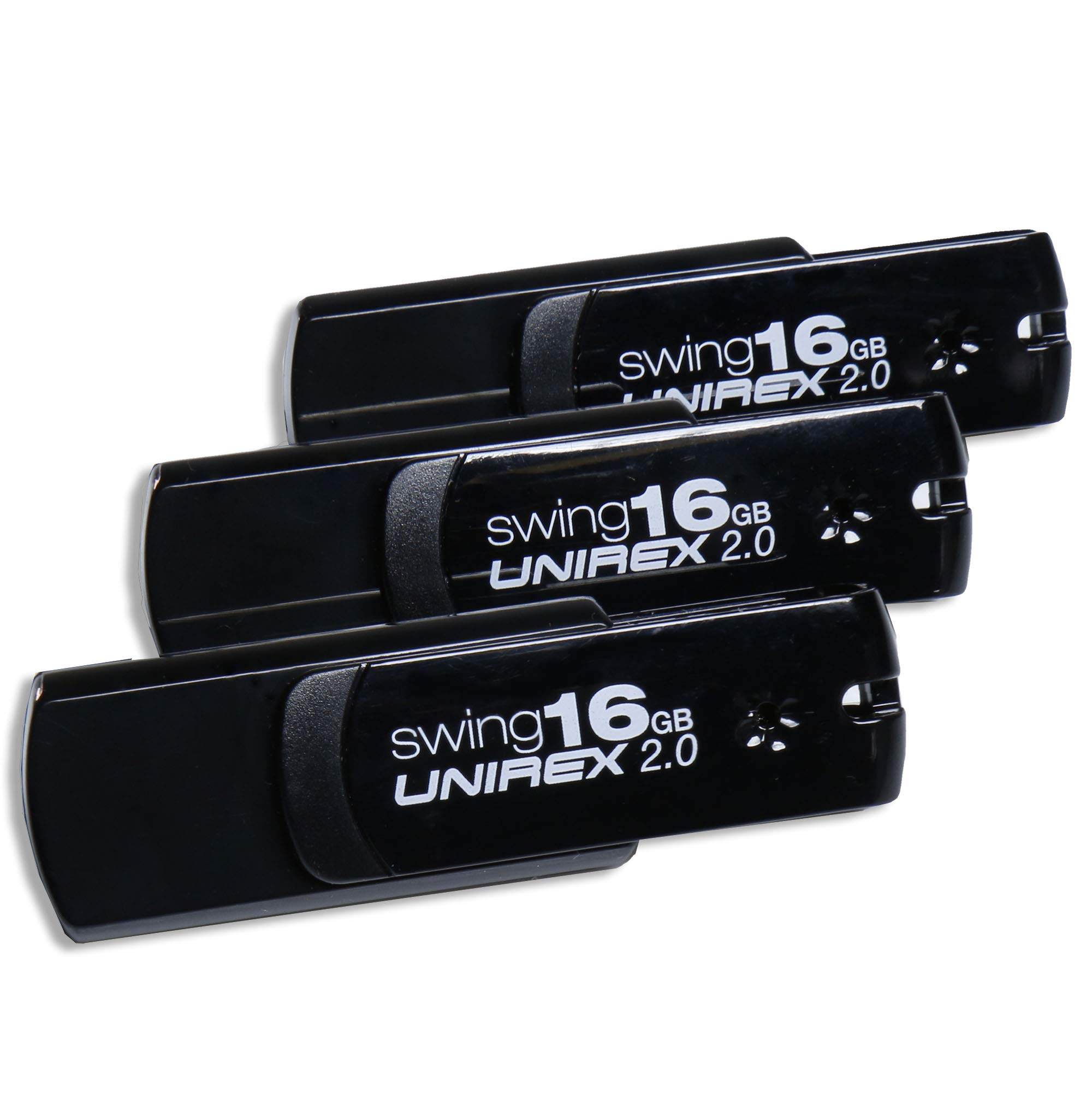 Unirex 3 Pack Swing 16GB USB 2.0 Thumb Drive, Black | Memory Stick Storage is Compatible with Computer, Tablet, or Laptop