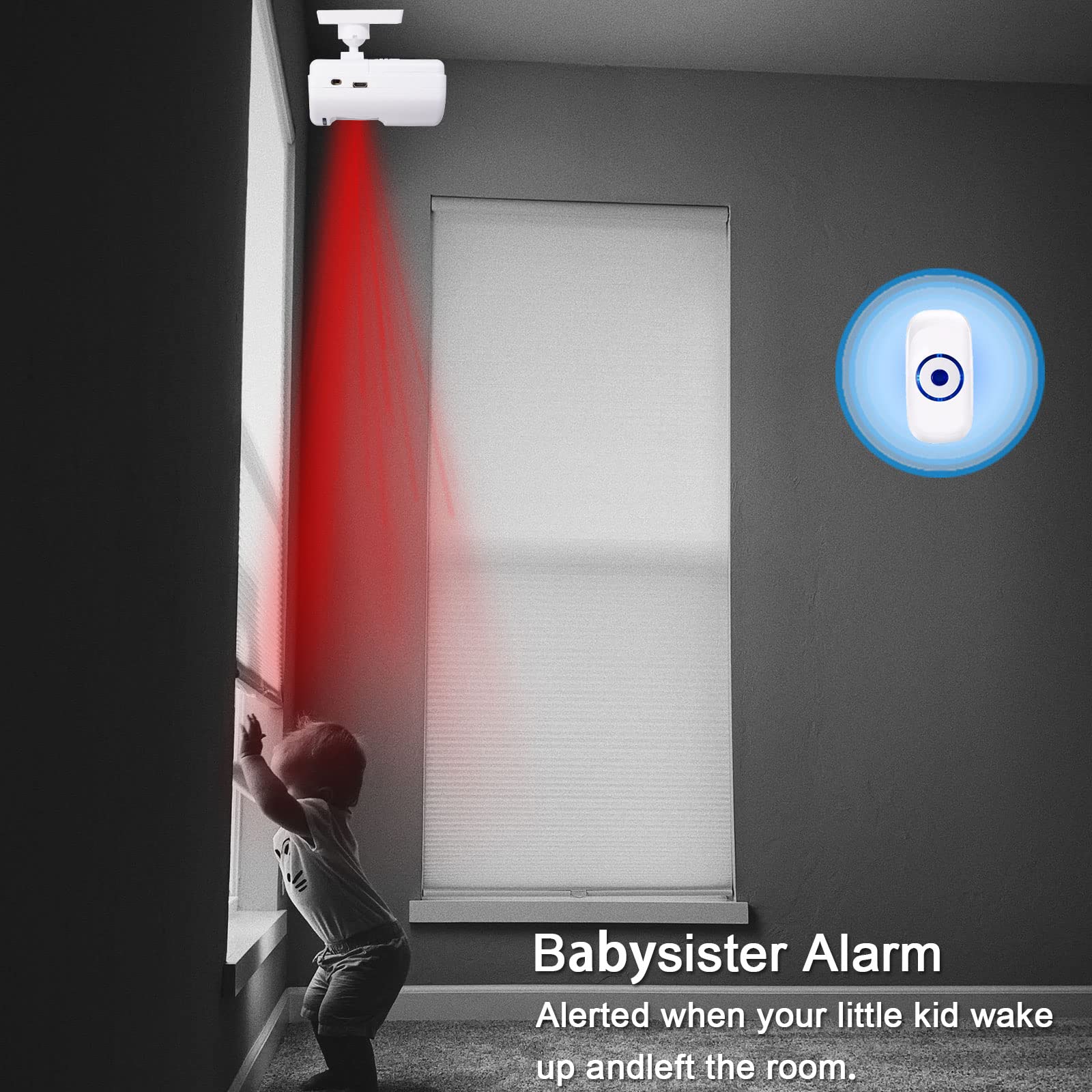 Wireless Home Security Driveway Alarm, Enegg Entry Alert, Visitor Door Bell Chime with 1 Plug-in Receiver and 1 PIR Motion Sensor Detector Alert System, Quality Sound and LED, 36 Melodies