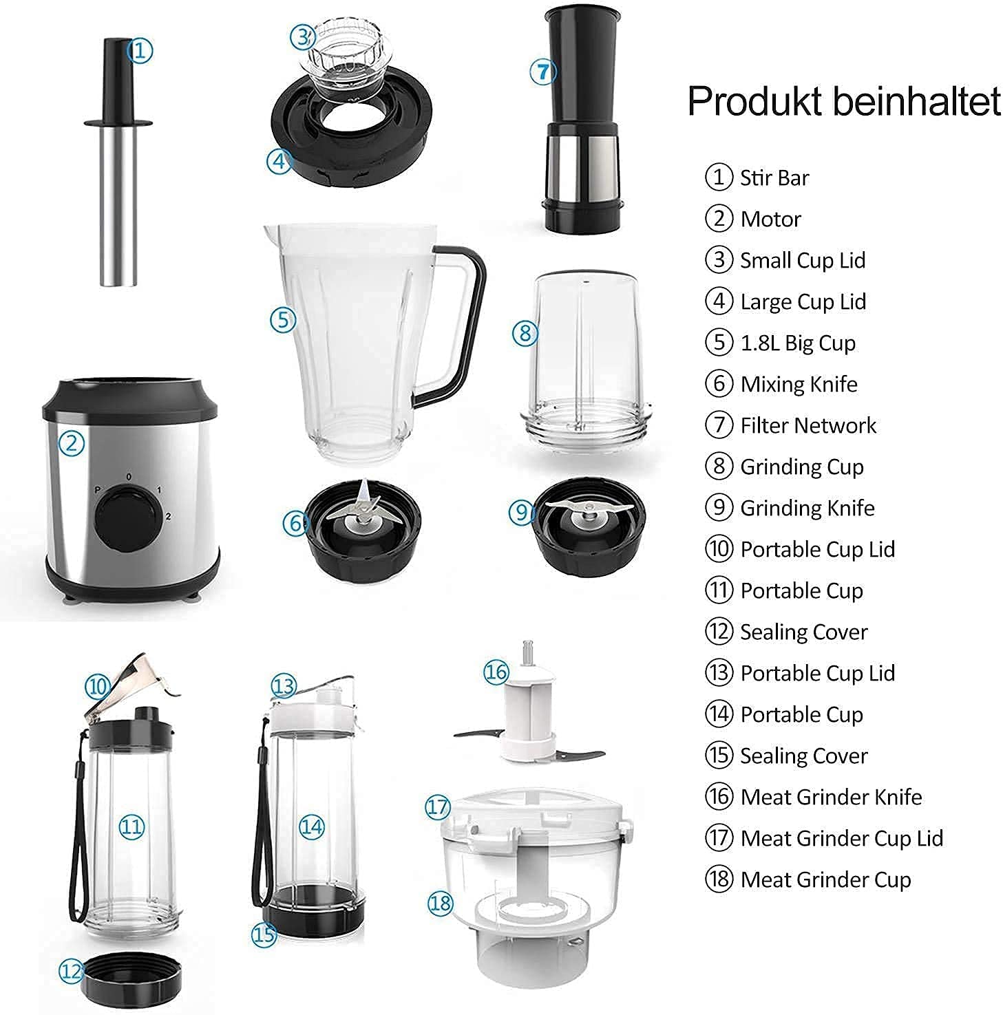 Water cup Electric juicer Blender Smoothie Maker 22000Rpm High Speed U200BU200Bblender With 1800Ml Mason Jar 3 Speed U200BU200Bcontrols 3 Speed U200BU200Band 3 Sharp Titaniu ZJ666