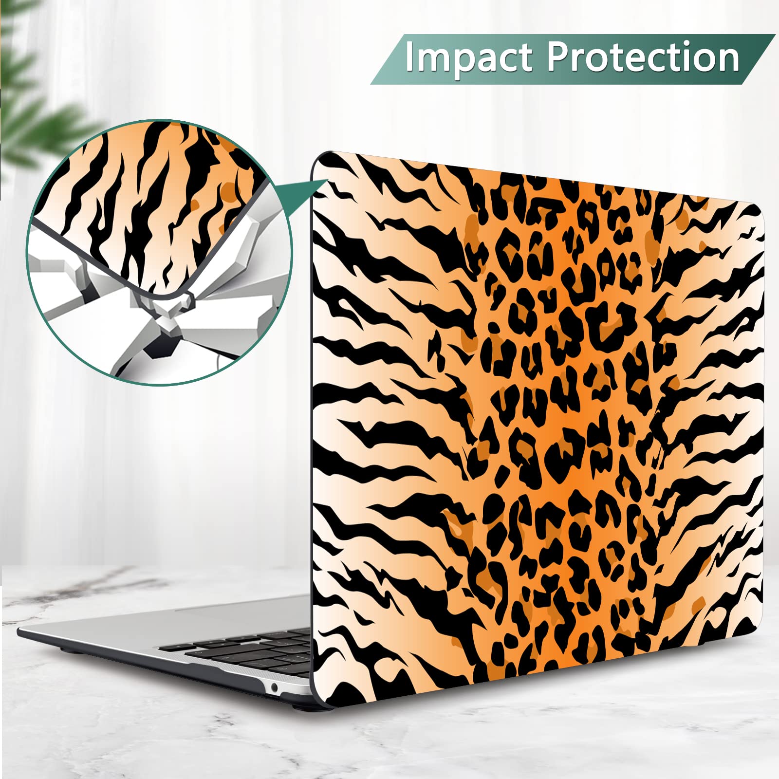 TWOLSKOO for 2021-2018 MacBook Air 13 inch Case A2337 M1 A2179 A1932, Hard Shell Case with Keyboard Skin & Screen Protector for MacBook Air 13.3 inch with Retina & Touch ID, Leopard & Tiger Texture