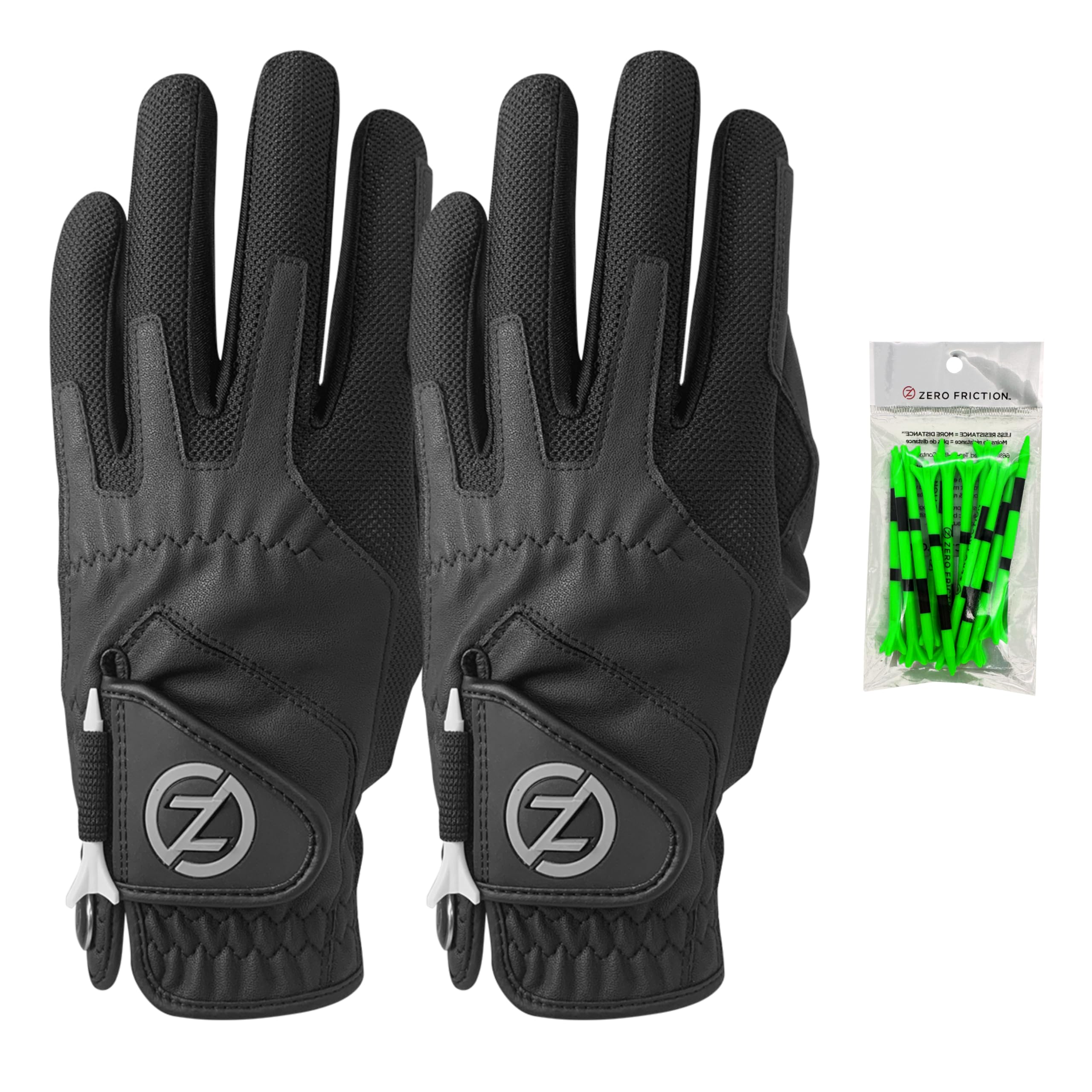 Zero Friction Male Men's Compression-Fit Synthetic Golf Glove (2 Pack), Universal Fit Black/Black, One Size (GL00105)