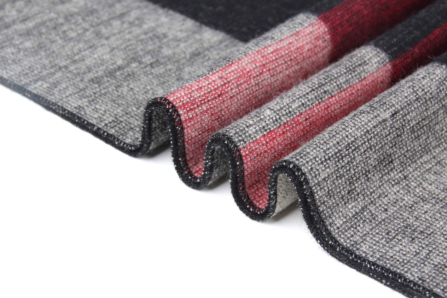 VEXTROFORT Men's Winter Scarf, Soft Long Cashmere Feel Scarves for Men with Fringes Tartan - Grey Black Red Plaid