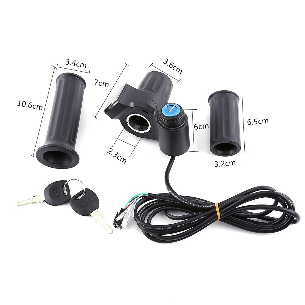 Tbest Half Throttle Electric Bike,Universal E Bike Throttle Grip Electric Bike Motor Scooter Speed Controller & Cable Set,12V 99V Half Wrist Grip Throttle Handle with LED Display Key