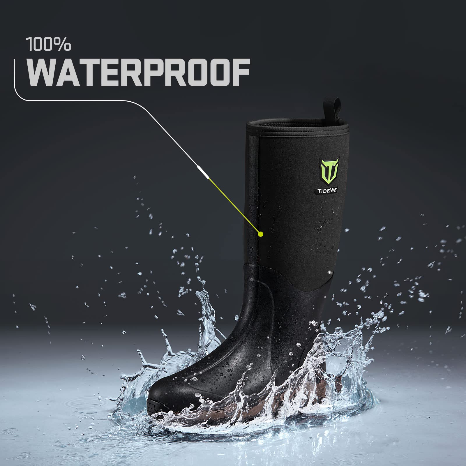 TIDEWE Rubber Neoprene Boots Men And Women, Waterproof Sturdy 6mm Neoprene Boot, Rain Boot Hunting Boot Arctic Outdoor Boot Men Size 11 Black