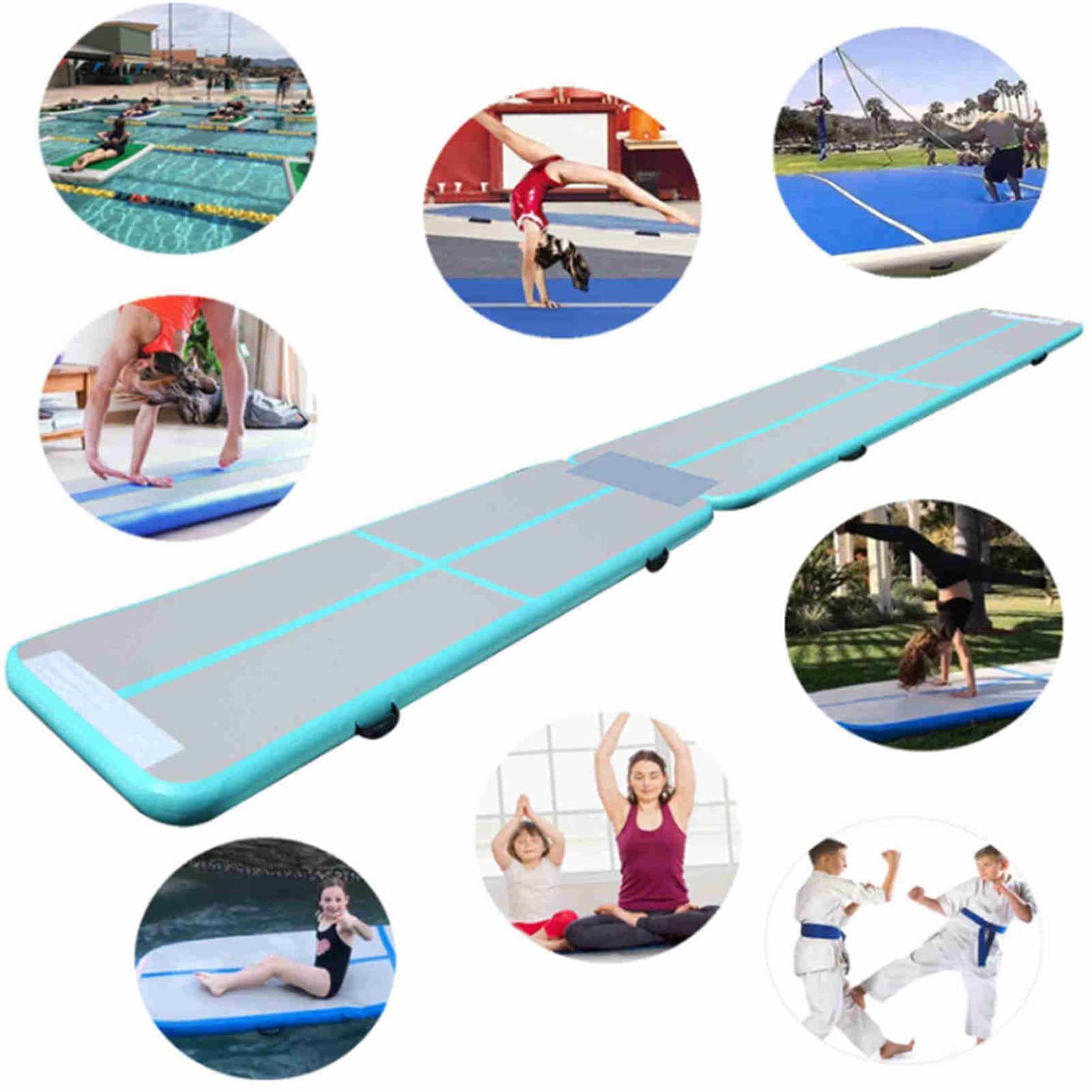 YUEBM Inflatable Air Gymnastics Mat Training Mats Gymnastics Tracks?3.3ft/6.6ft/9.8ft with Electric Air Pump for Home Use/Training/Cheerleading/Yoga (Green,3*1*0.1m)