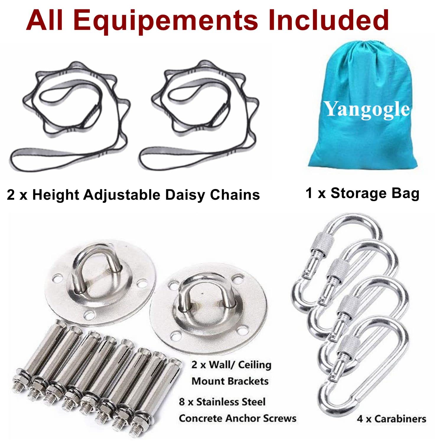 Yangogle Aerial Yoga Swing Set,Ultra Strong Yoga Hammock Extension,Antigravity Ceiling Hanging Yoga Sling Inversion Exercises with Ceiling Mounting Kit and Extension Straps