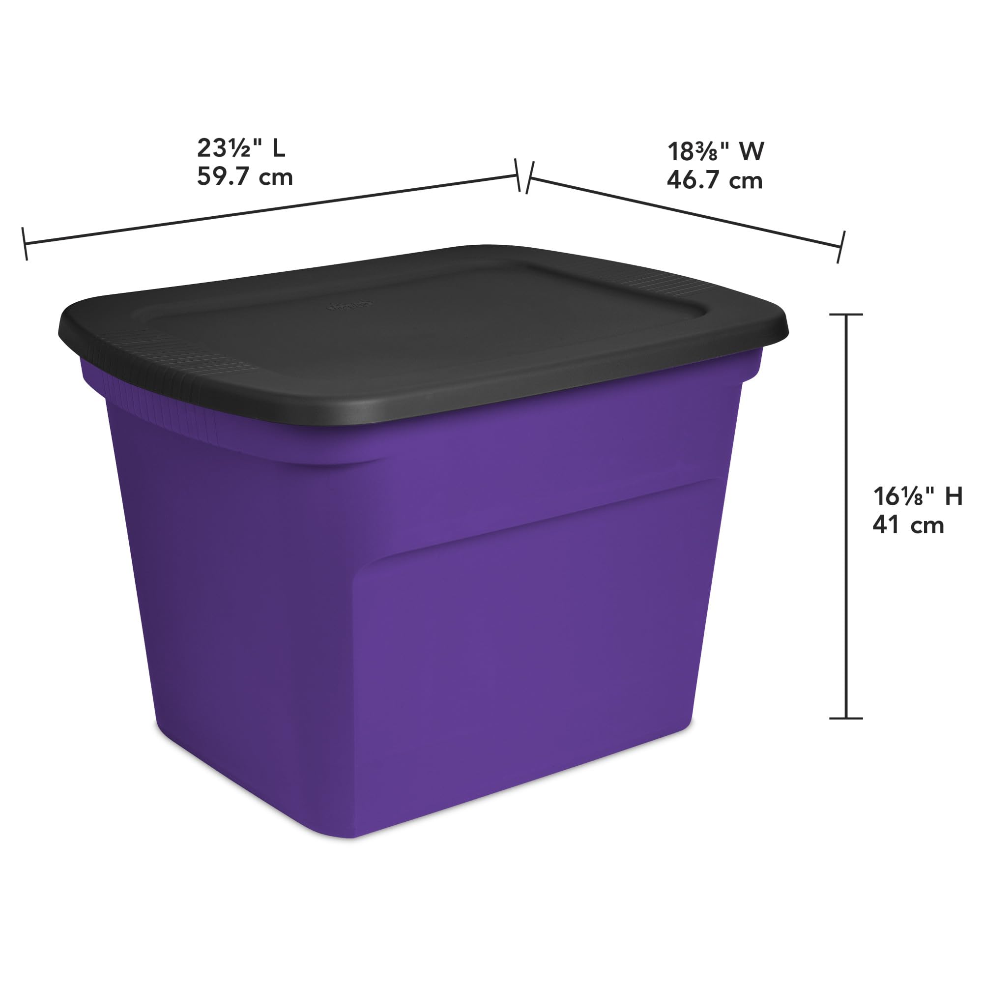 Sterilite 18 Gal Storage Tote, Stackable Bin with Lid, Plastic Container to Organize Halloween Decorations in Closet, Purple Base and Lid, 8-Pack