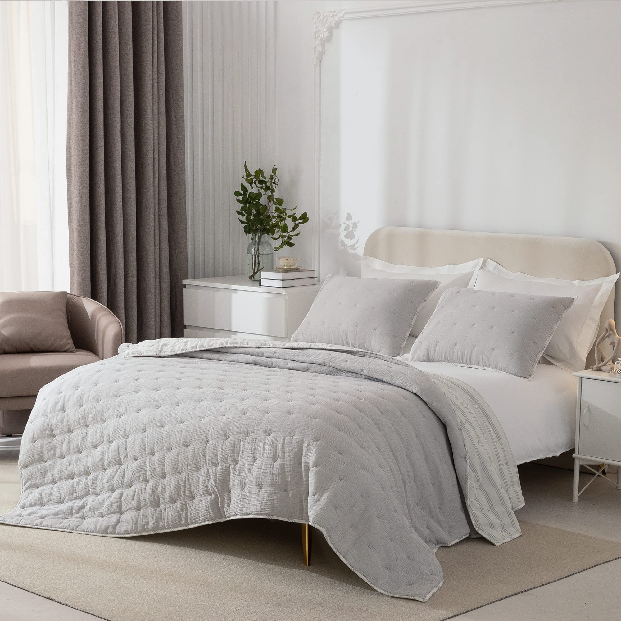 SHALALA NEW YORK Cotton Quilt Set King Size,Reversible Ultra Soft King Quilt Bedding Set,Breathable Lightweight X-Stitching Quilt with 2 Quilted Pillow Shams for All Season(Navy Blue)