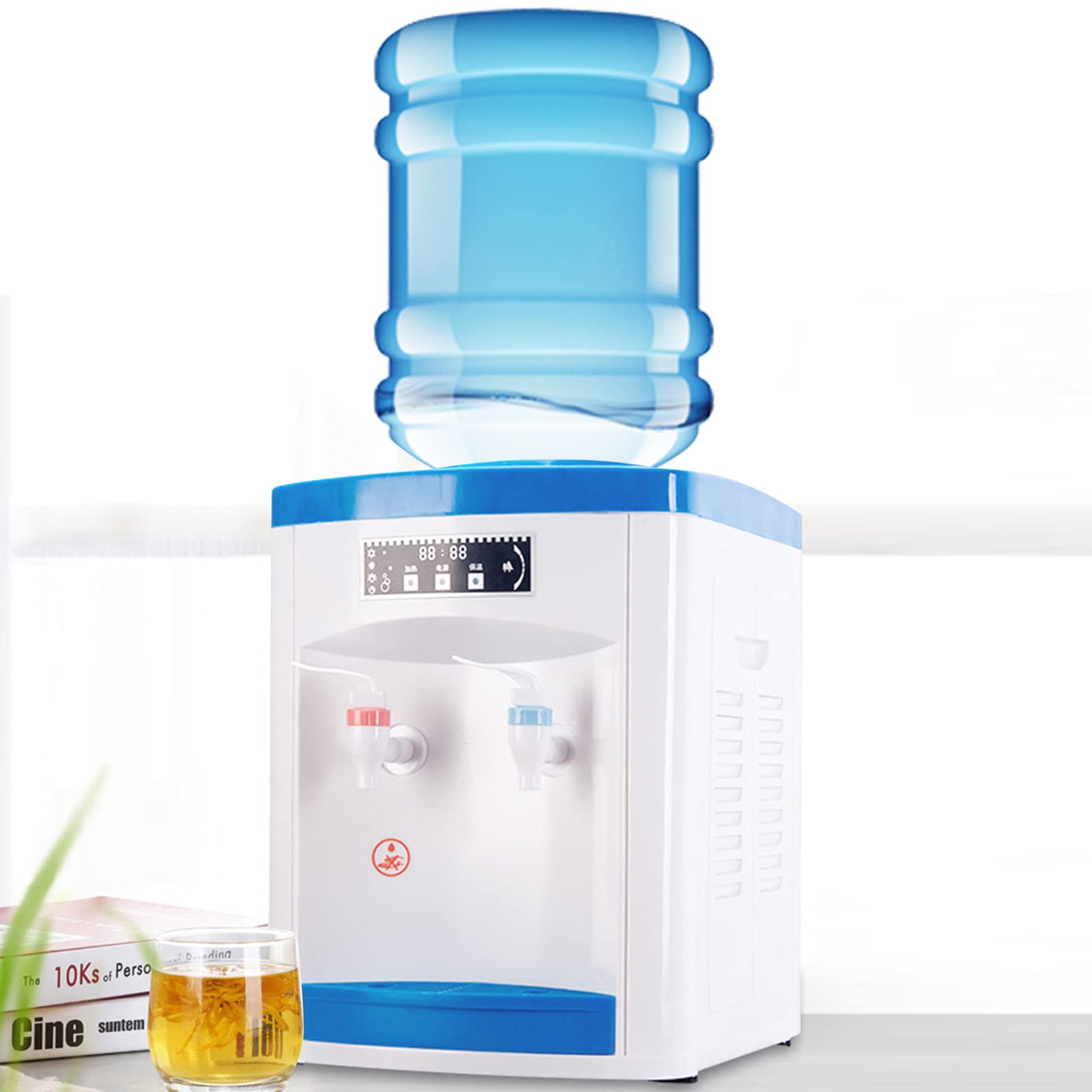 SHIOUCY Top Loading Water Cooler Dispenser - Desktop Electric Hot and Cold Dispenser,3 Temperature Settings Boiling Ice Water（46-59℉）for 1 to 5 Gallon Bottles, 10.6*9.4*14.1inch, Pale Gold 550w