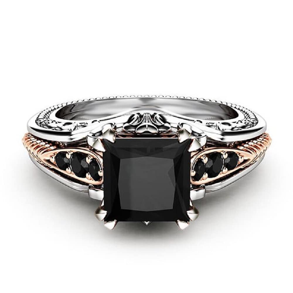 Vintage Fashion S925 Sterling Silver Black Square Ladies Ring Delicate Cutout Zircon Moissanite Zircon Set Carat Diamond Elegant Cutout Ring Eternity Engagement Ladies Wedding Rings czc017(6)