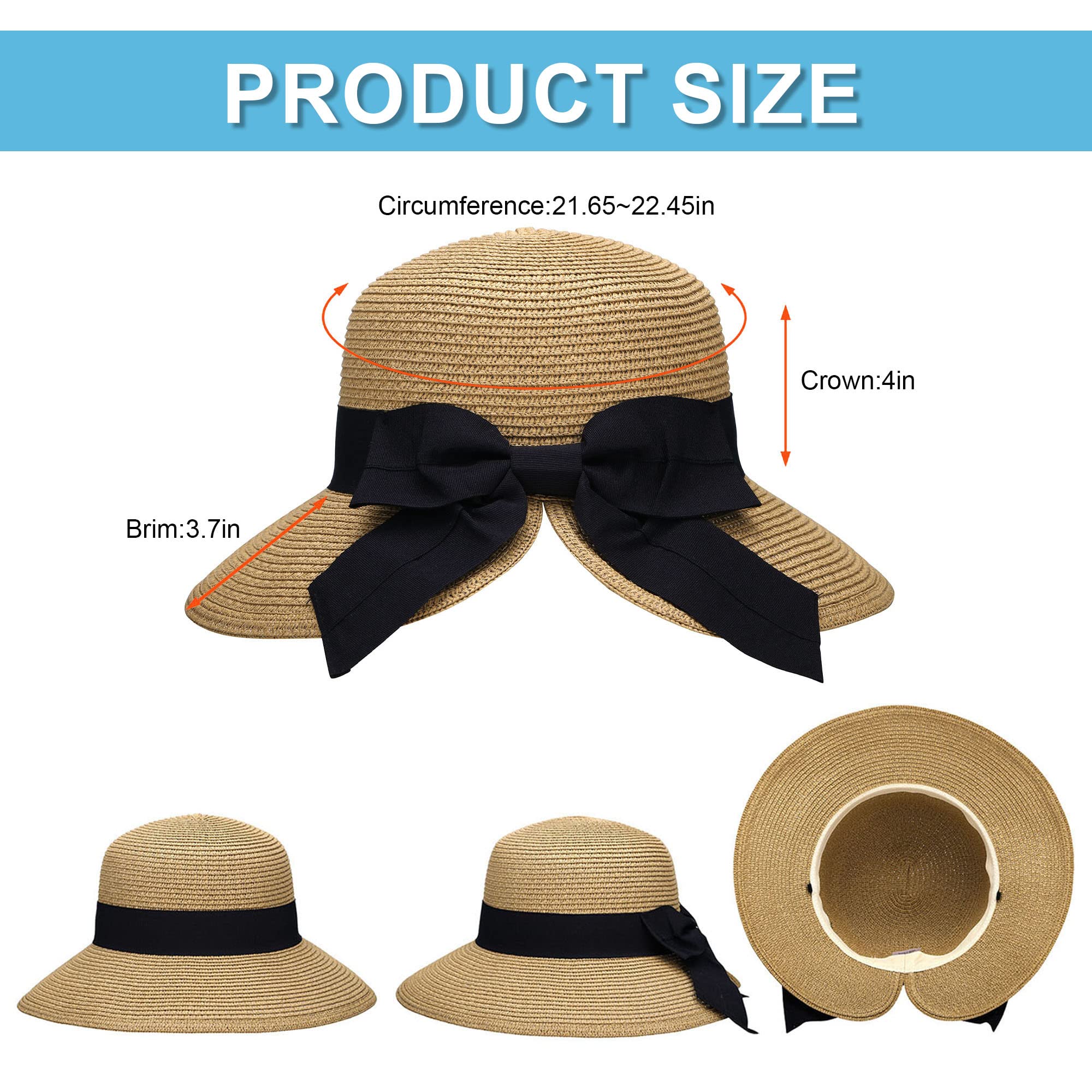 Verabella Womens Straw Beach Hat Lightweight Summer Foldable/Packable Floppy Hats for Women Fashionable,Nature