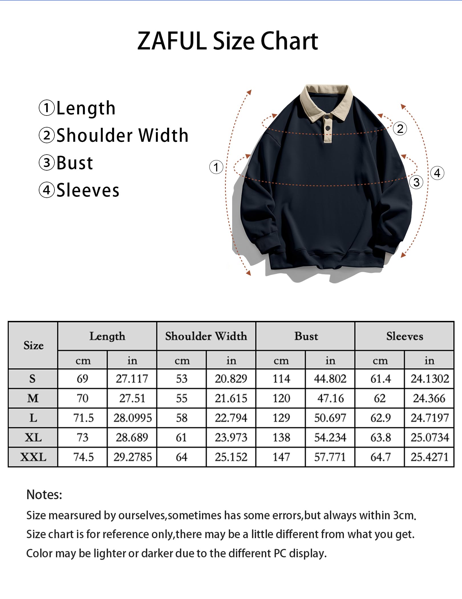 ZAFUL Men's Long Sleeve Color Spliced Polo Collar Sweatshirts Casual Loose Fit Lightweight Pullover Hoodies Navy Blue