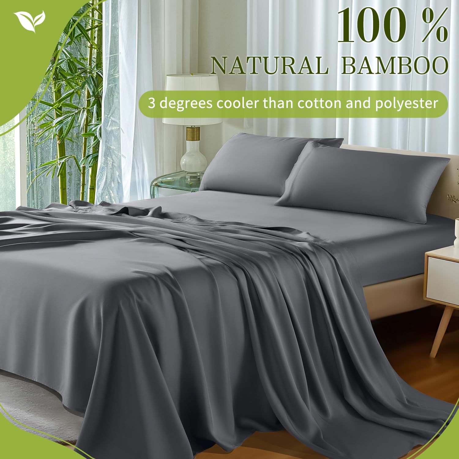 Shilucheng 6-Piece Sheets Set,Rayon Derived from 100% Bamboo_,Cooling & Soft Bed Sheets, Luxury Bedding Sheets & Pillowcases, 16 Inch Deep Pockets (King,Dark Grey)