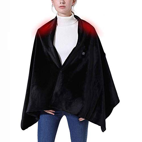 USB Electric Heated Blanket Wrap Shawl, Heated Cape Heated Throw Electric Lap Flannel Blanket with 3 Heating Settings for Car Office Chair-Machine Washable 25.6X 66.1Inch