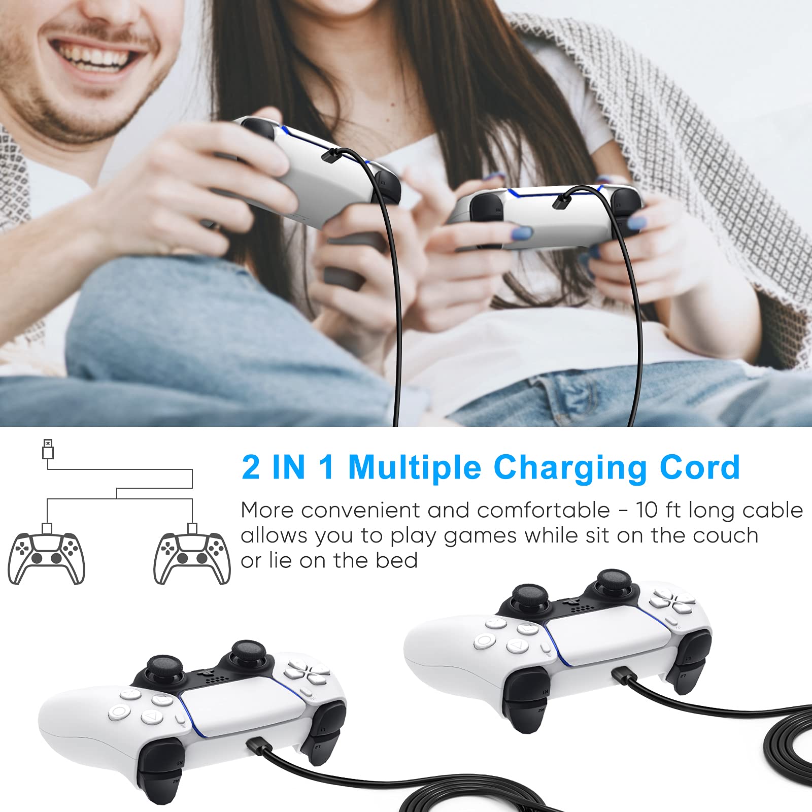 YUANHOT Y-Splitter USB C Charger Cable Compatible with PS5 Controller, 10FT (3M) Fast Charging USB A to Split USB Type C Cable Compatible with Xbox Series X/S and More