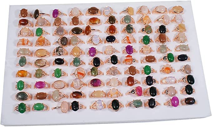 YITANA Bulk Rings Wholesale 100 Pack Crystal Ring Jewelry for Boutiques (100PCS Mixed-Rose Gold)