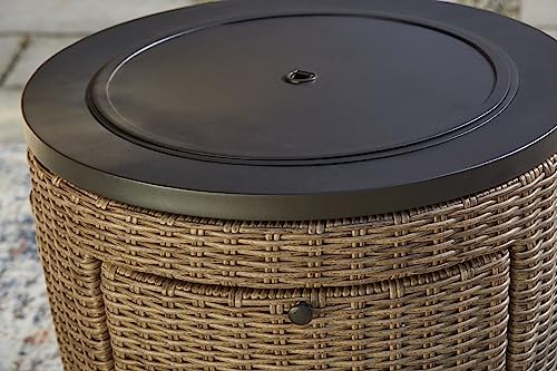Signature Design by Ashley Malayah Casual Outdoor Resin Wicker Gas Firepit Table, Brown