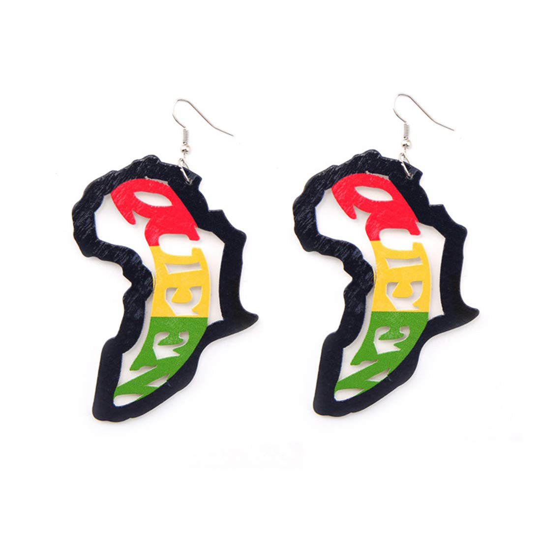Women's Afrocentric Africa Map Text Wood Dangle Earrings Wooden Geometric Pendant Pierced Jewelry-alphabet