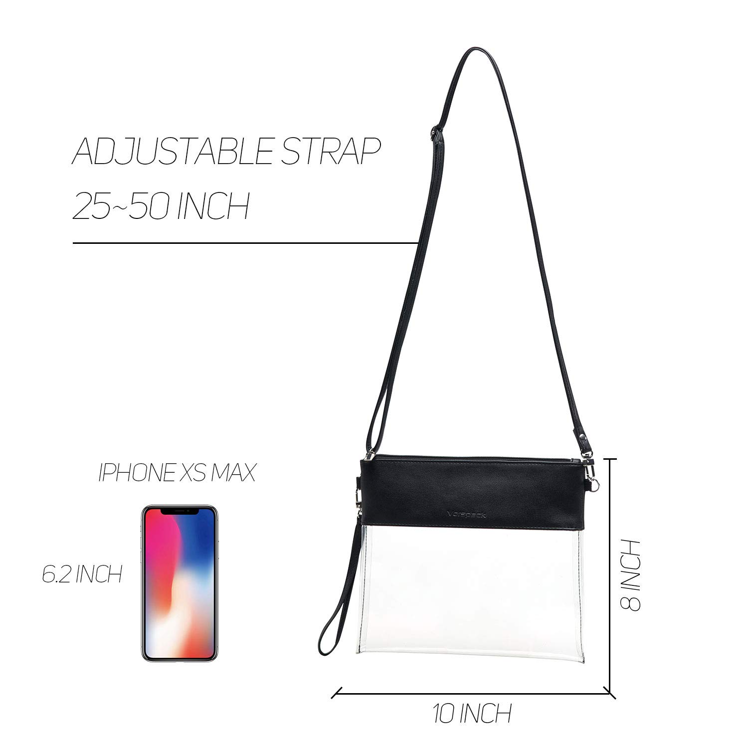 Vorspack 2 Packs Clear Purse Stadium Approved Clear Bag with Inner Pocket for Sport Events Games Concert
