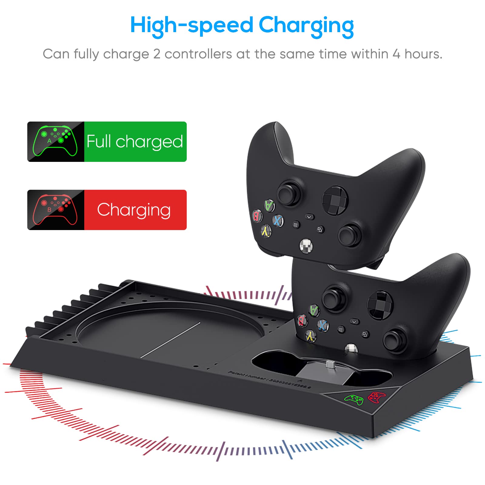 Vertical Cooling Stand Compatible with Xbox Series X with Cooling Fan, Cooling Station Dock with 10 Game Storage Organizer, Controller & Headphone Holder, 2X1400 mAh Rechargeable Battery Packs