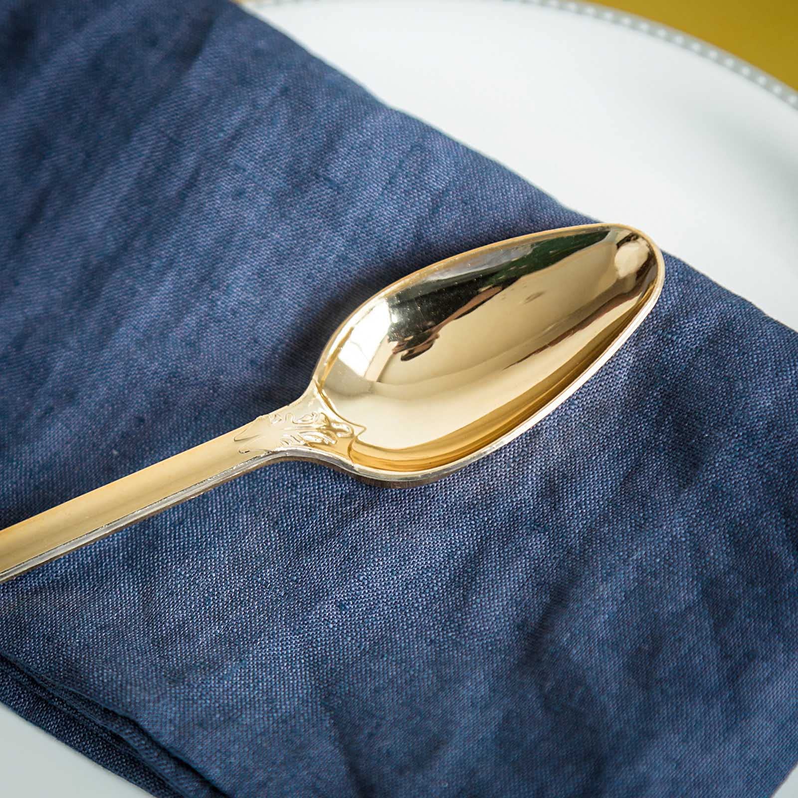 TABLECLOTHSFACTORY 24 Pack | 7" Metallic Gold Baroque Disposable Cutlery Plastic Spoons for Wedding Party Banquet Events Candy Buffet