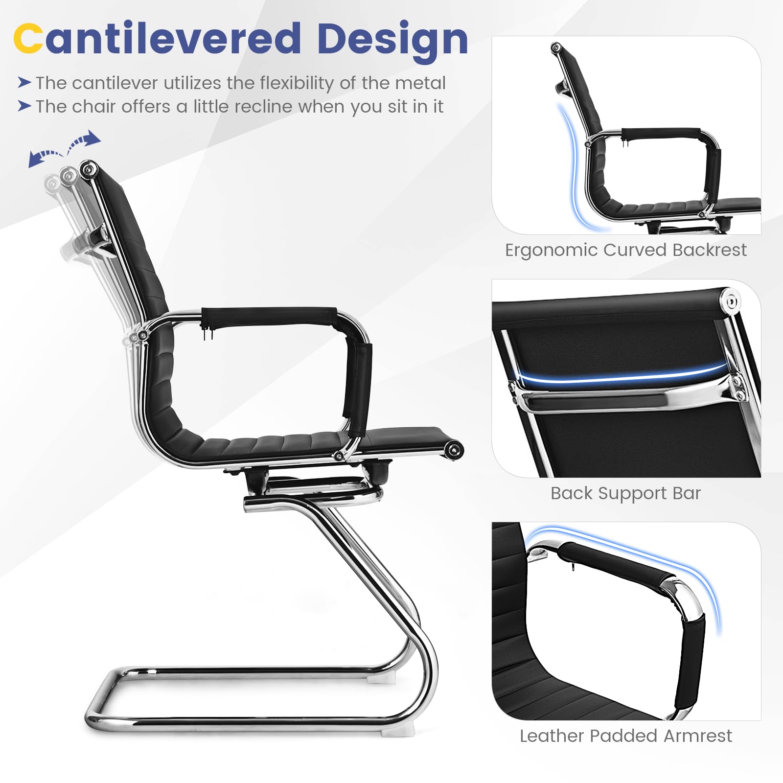 Tangkula Office Guest Chair Set of 6, Heavy Duty Reception Chairs Conference Room Chairs with Protective Arm Sleeves & Sled Base, Modern PU Leather Classic Mid Back Guest Chairs no Wheels