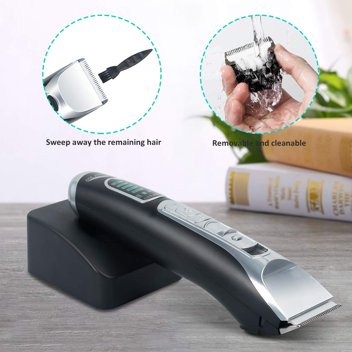 Wellwerks Cordless Hair Trimmer, Hair Clippers Beard Trimmer Gift for a Men Quiet LED DisplayHaircut Kit Cordless USB Rechargeable Waterproof
