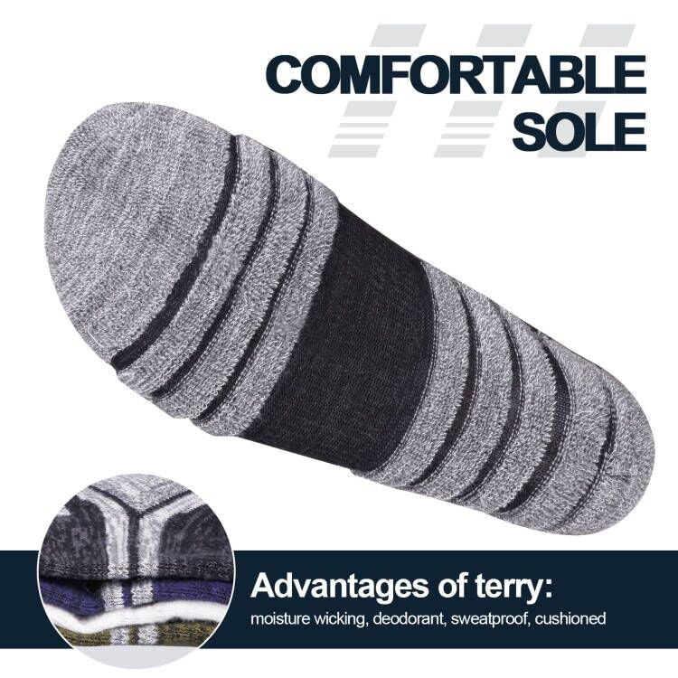 YUEDGE Mens Black Athletic Hiking Socks Moisture Control Cotton Cushioned Crew Socks Thick Casual Men Socks for Men 9-11, 5 Pairs