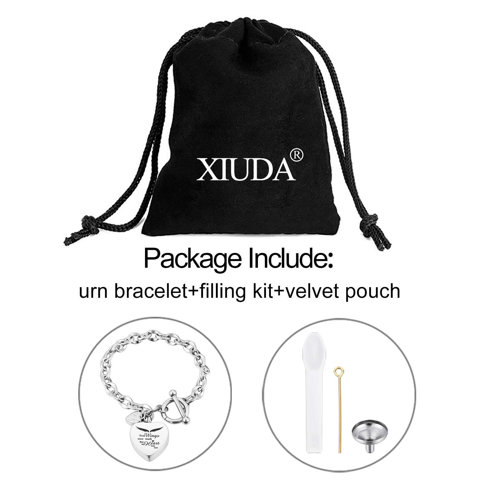 XIUDA Urn Bracelet for Ashes Cremation Bracelet Ashes Bracelet Heart Locket Holder Bangle Link Chain Women Men