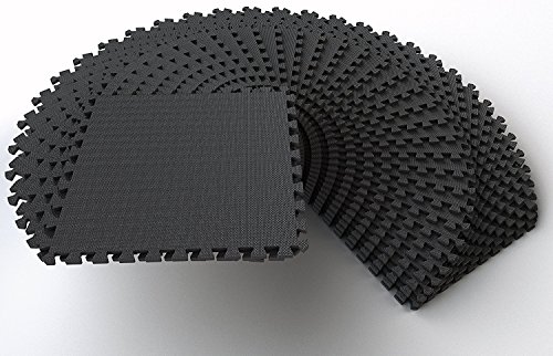Signature Fitness Puzzle Exercise Mat with EVA Foam Interlocking Tiles, Black, 1/2” Thick, 36 Tiles, 144 Sq Ft