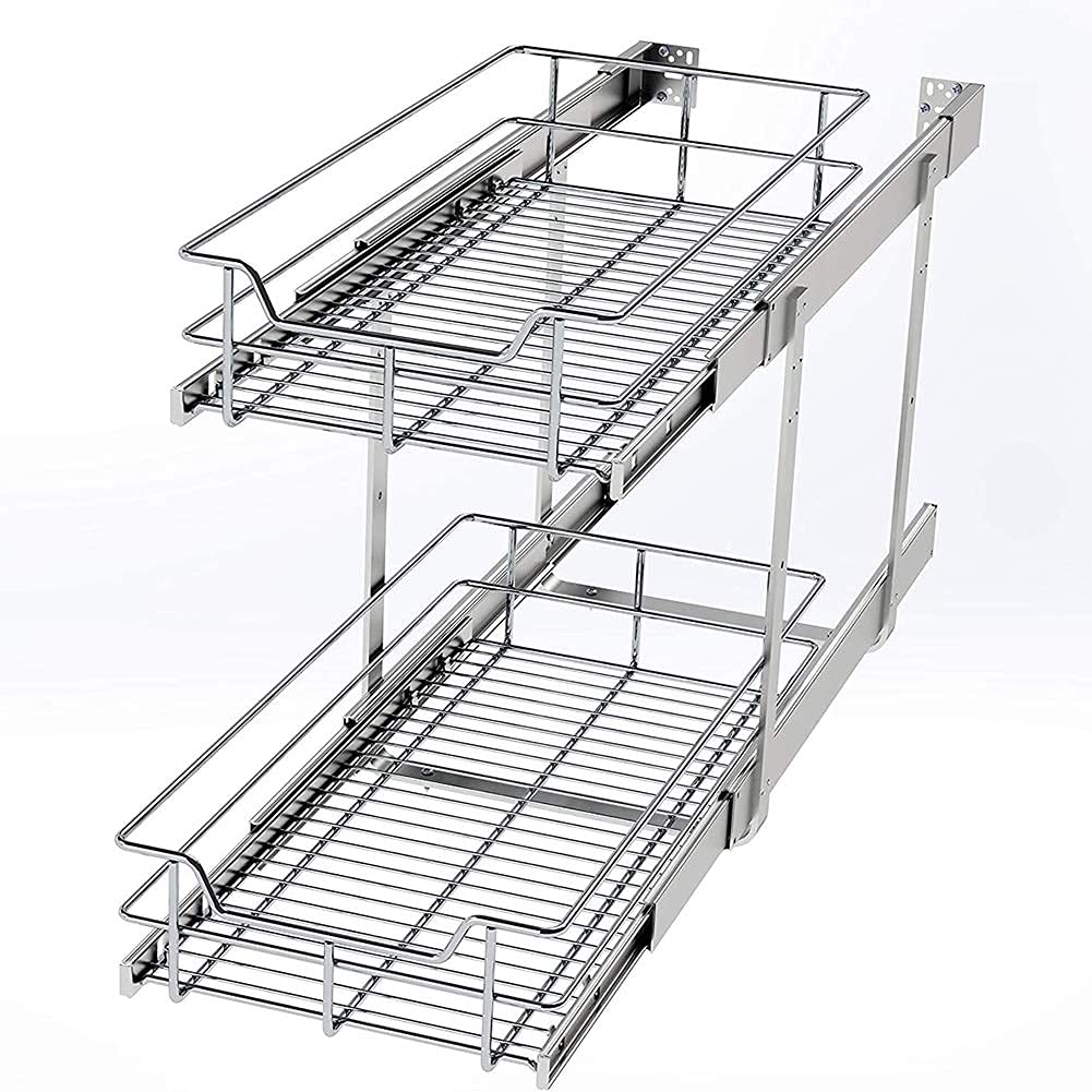 STORKING 2 Tier Kitchen Cabinet Pull Out Organizer, Slide Out Pantry Storage Basket in Multiple Sizes,for Kitchen Base Cabinets,Anti-Rust Chrome-Plating,11 "Wx 22 "D x 15.4 "H