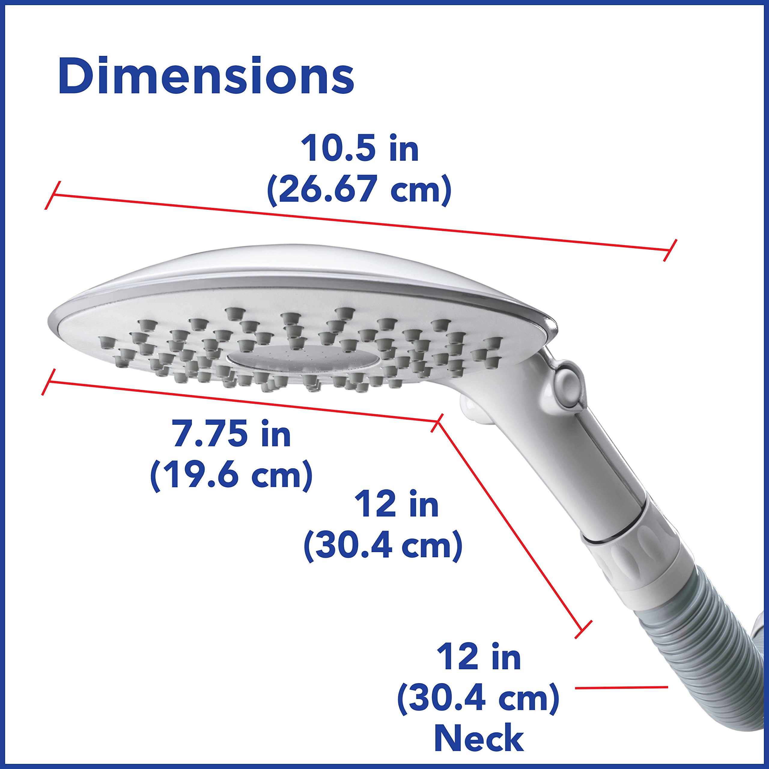 Waterpik CF-201E Flexible Neck 2-Mode Rainfall Rain Shower Head, 1.8 GPM, White, 1.8 GPM