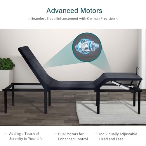 Tatub Twin XL Adjustable Bed Frame with Head and Foot Incline, Electric Adjustable Bed Base with New Generation Motor, Adjustable Bed for Seniors with Wireless Remote Control, 400 Lbs Capacity