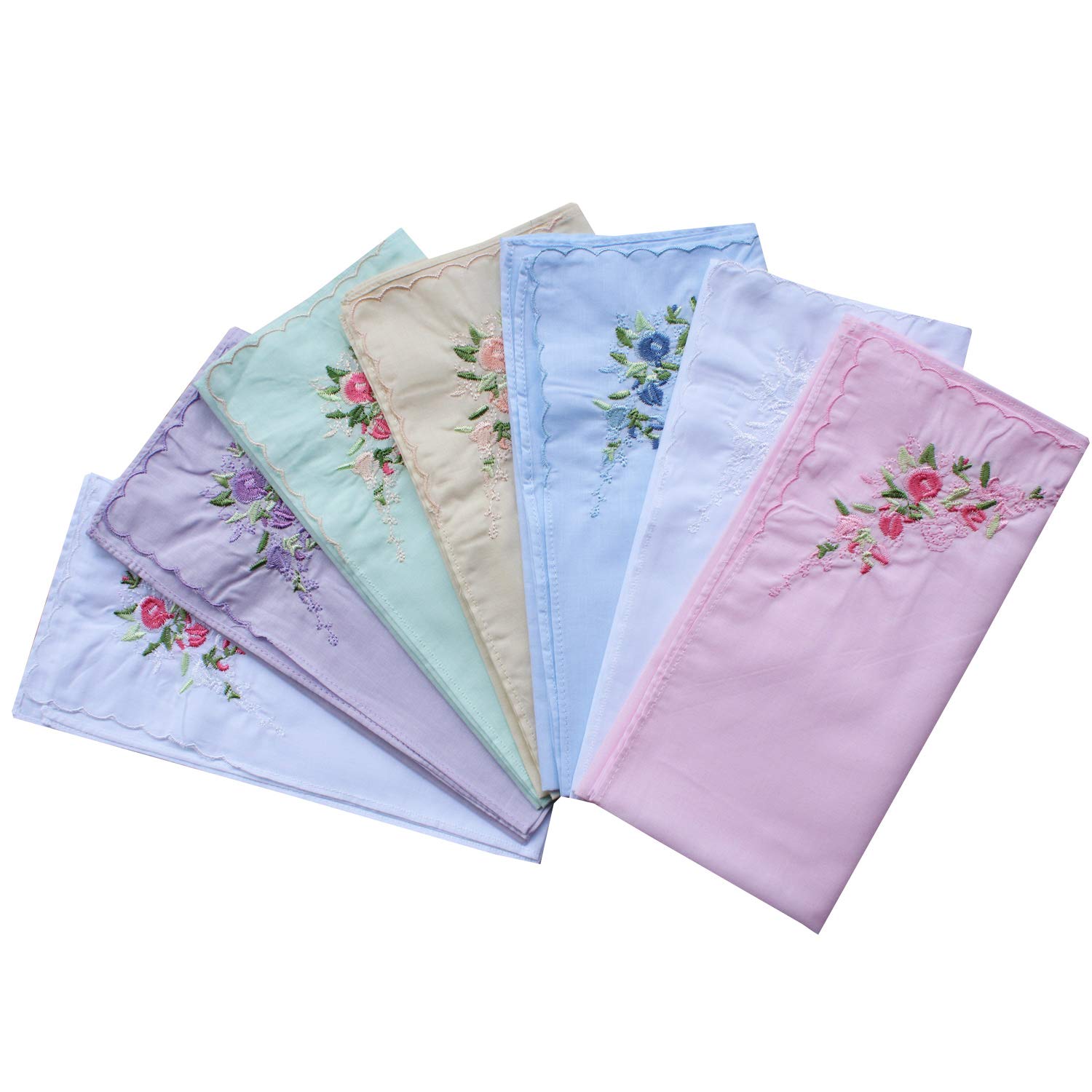 Women's Handkerchiefs 100% Cotton Rose Embroidery Hankies 17"