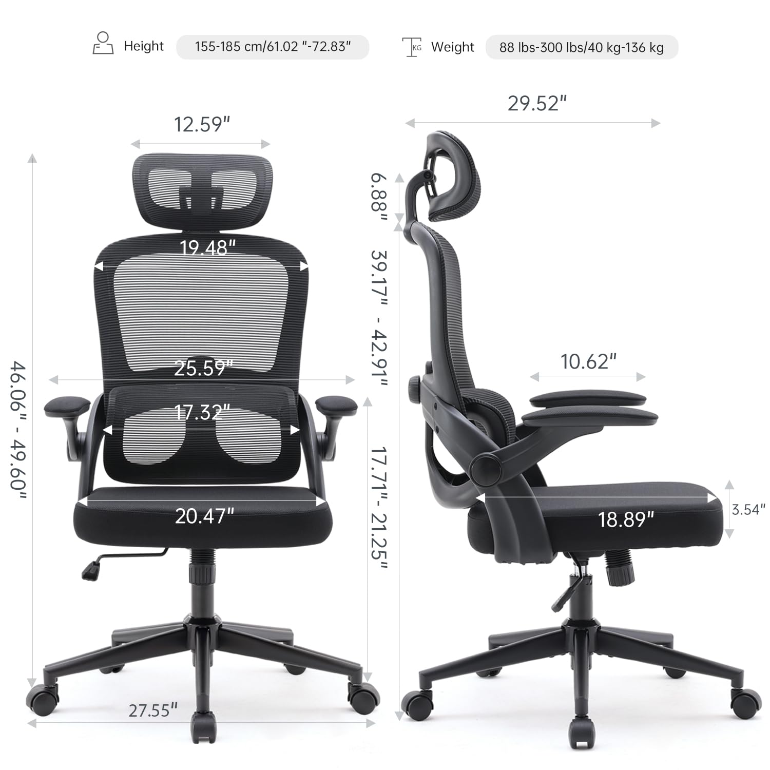 SIHOO M102C Ergonomic Mesh Office Chair, High Back Desk Chair with 3D Armrests, Up&Down Lumbar Support, Swivel Computer Task Chair with Adjustable 2D Headrest, Tilt Function red