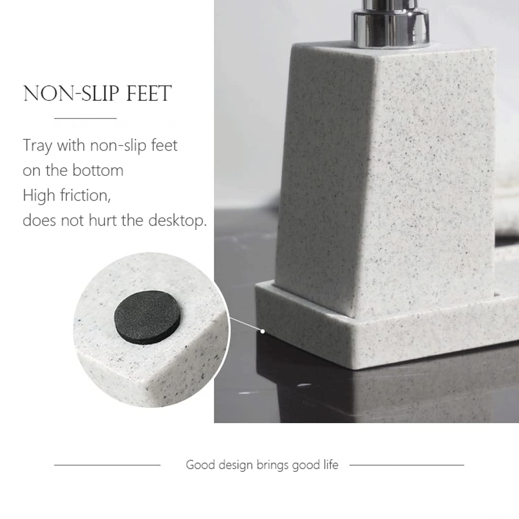 UTOYA Durable Geometry Bathroom Accessories Set Grey,Deluxe 3Pcs Sandstone Bath Vanity Counter Decor-Soap Pump Dispenser,Toothbrush Holder,Tray Replacement