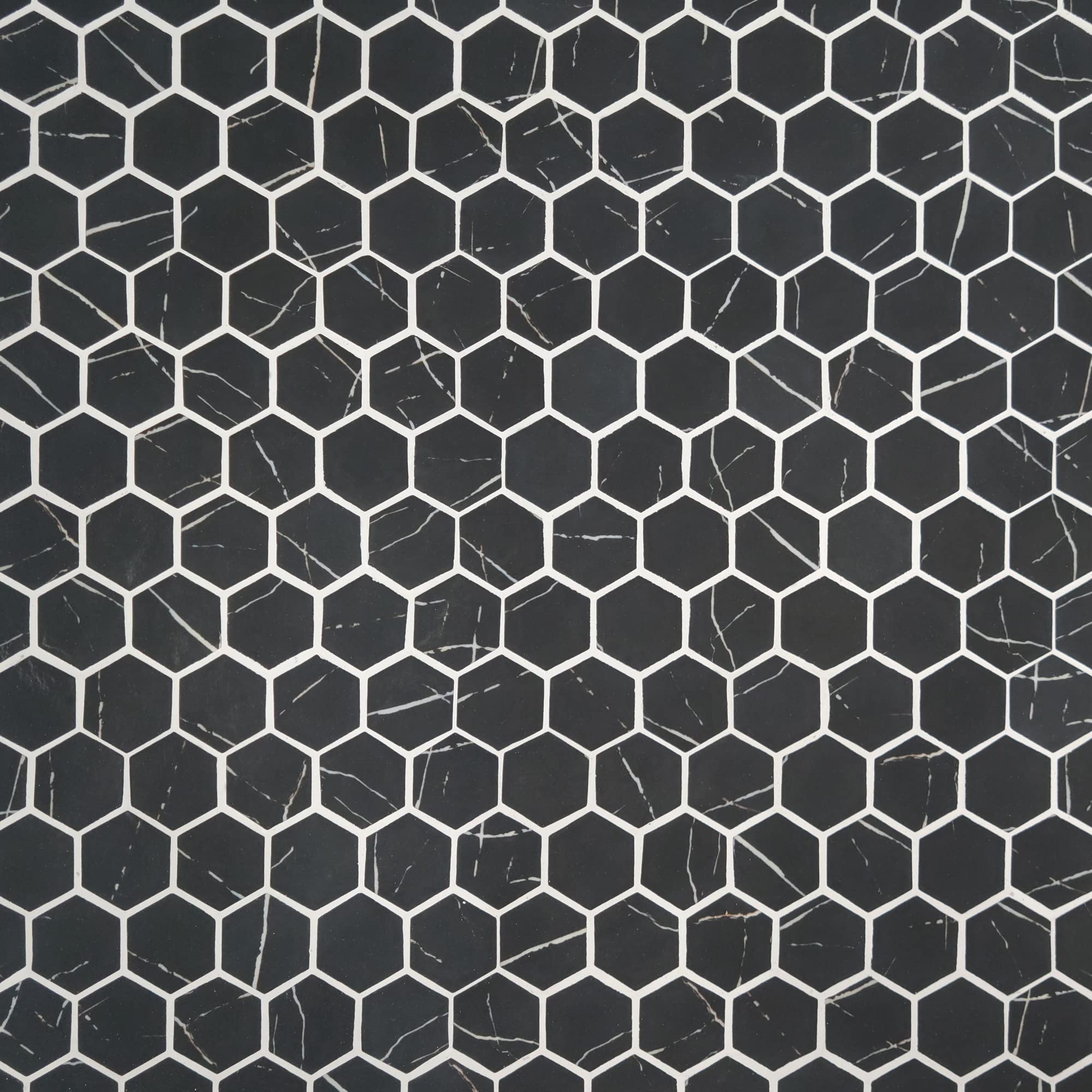 Sunwings Hexagon Tile for Shower Floor Border Kitchen Bathroom Backsplash. Black Marquina Marble Stone Looks Wall and Floor Tile, 10 Sheets,