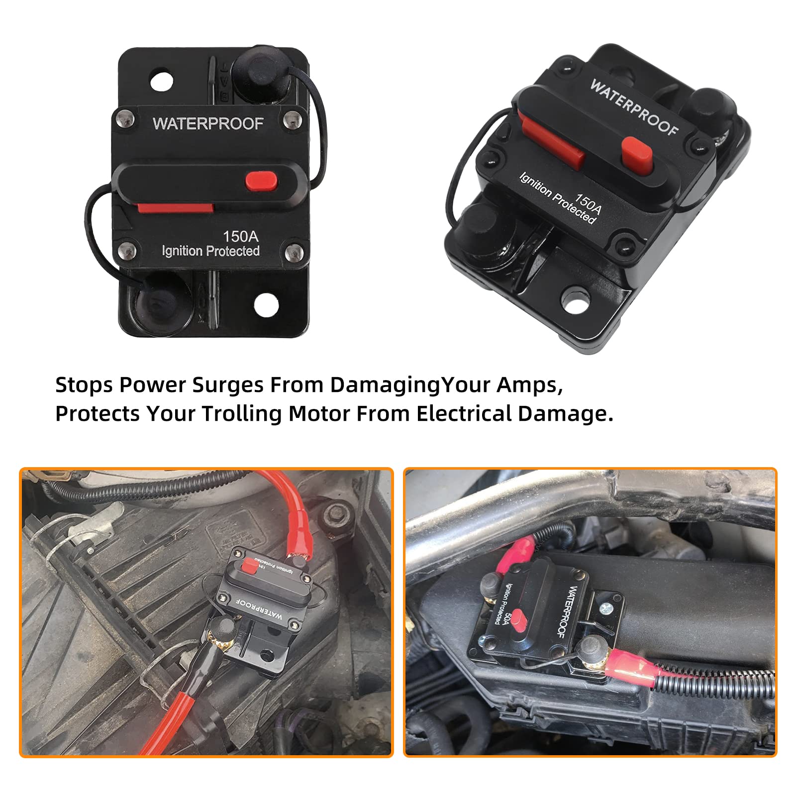 Tiooka 150 Amp Circuit Breaker 12V-48V 3 Pack with Manual Reset for Boat Trolling Motor Marine ATV Trailer Vehicles Stereo Audio Electronic Battery Solar System Waterproof Circuit Breaker